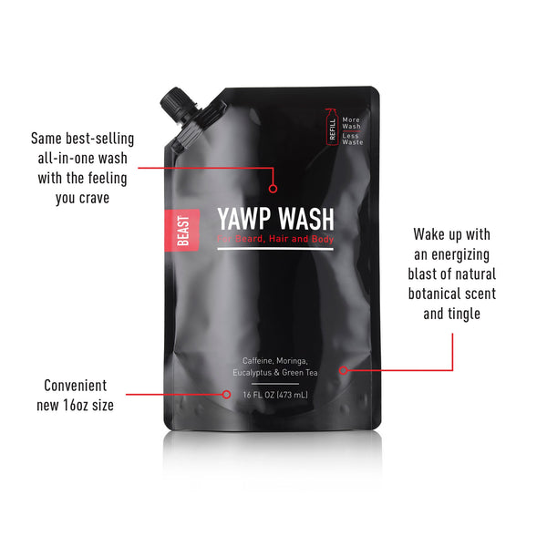 Yawp Wash Refill Pouch - Beast All-in-1 Refill Beard Hair & Bodywash ...